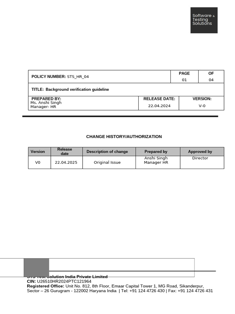 STS Background - Verification - Guideline | PDF