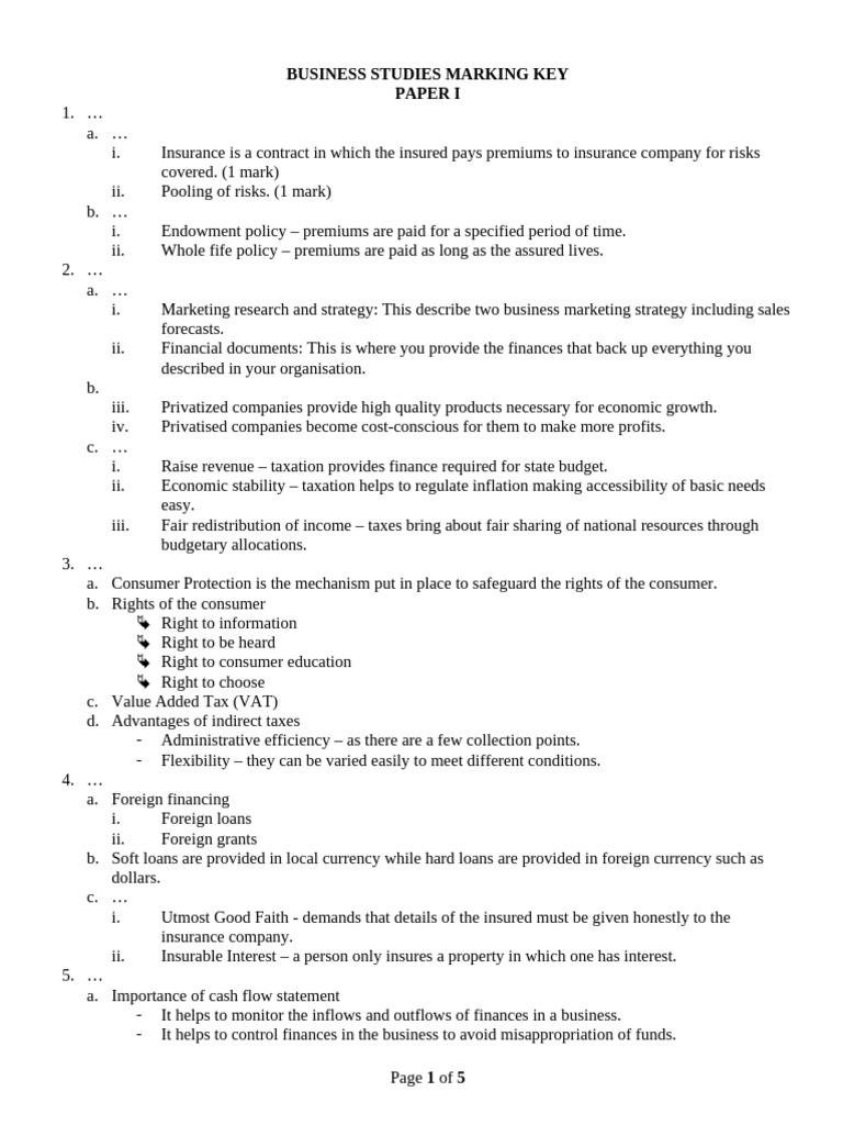 Business Studies Marking Key | PDF | Taxes | Expense