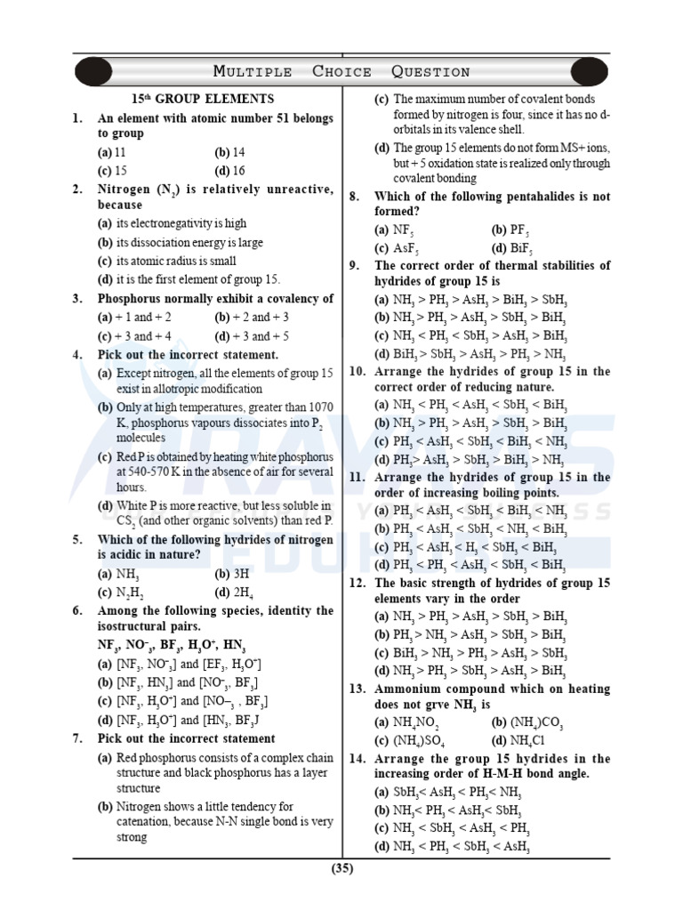 P-Block Elements PLPN MhtCet | PDF | Nitrogen | Nitric Acid