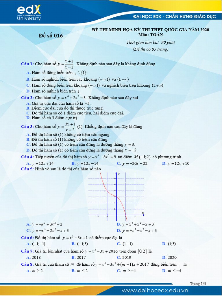 De On Thi THPTQG 2020 Mon Toan So 16 | PDF
