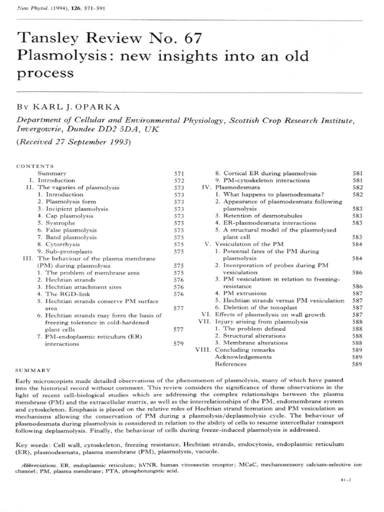 New Phytologist - April 1994 - OPARKA - Plasmolysis new insights into ...