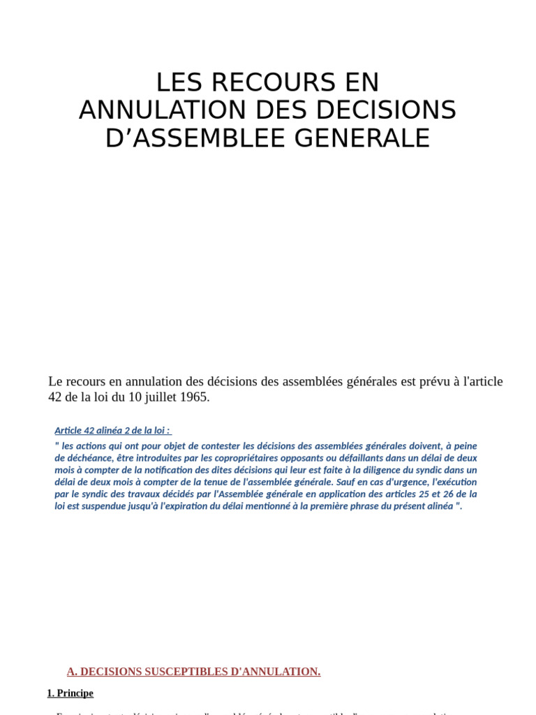 Les Recours en Annulation Des Decisions D'assemblee Generale | PDF | Délai de prescription ...