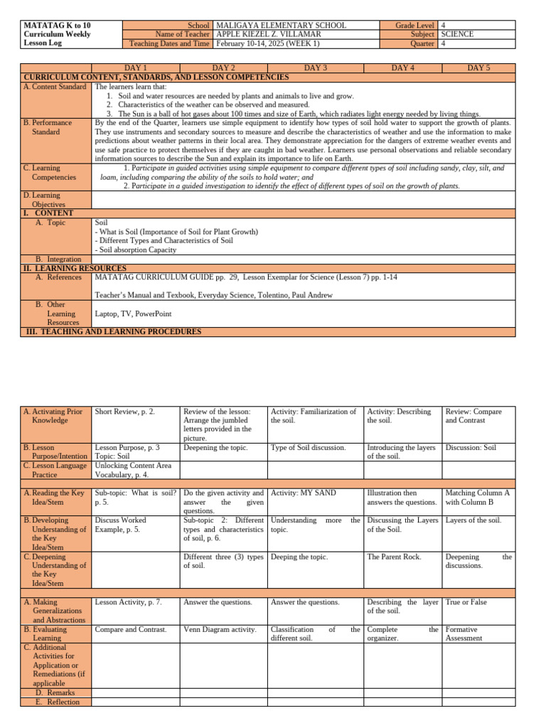 Q4 - Science - Week 1 - Final | PDF | Soil | Learning