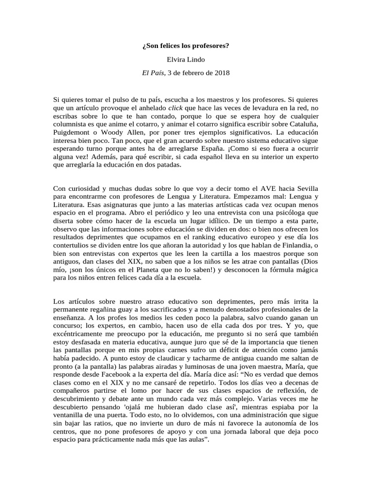 Son Felices Los Profesores - Elvira Lindo | PDF | Enseñando