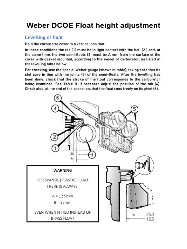 Weber DCOE DCO SP Float Height Brass Plastic Spansil | PDF