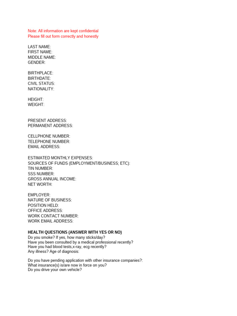 Client Info Sheet For Application 1 | PDF