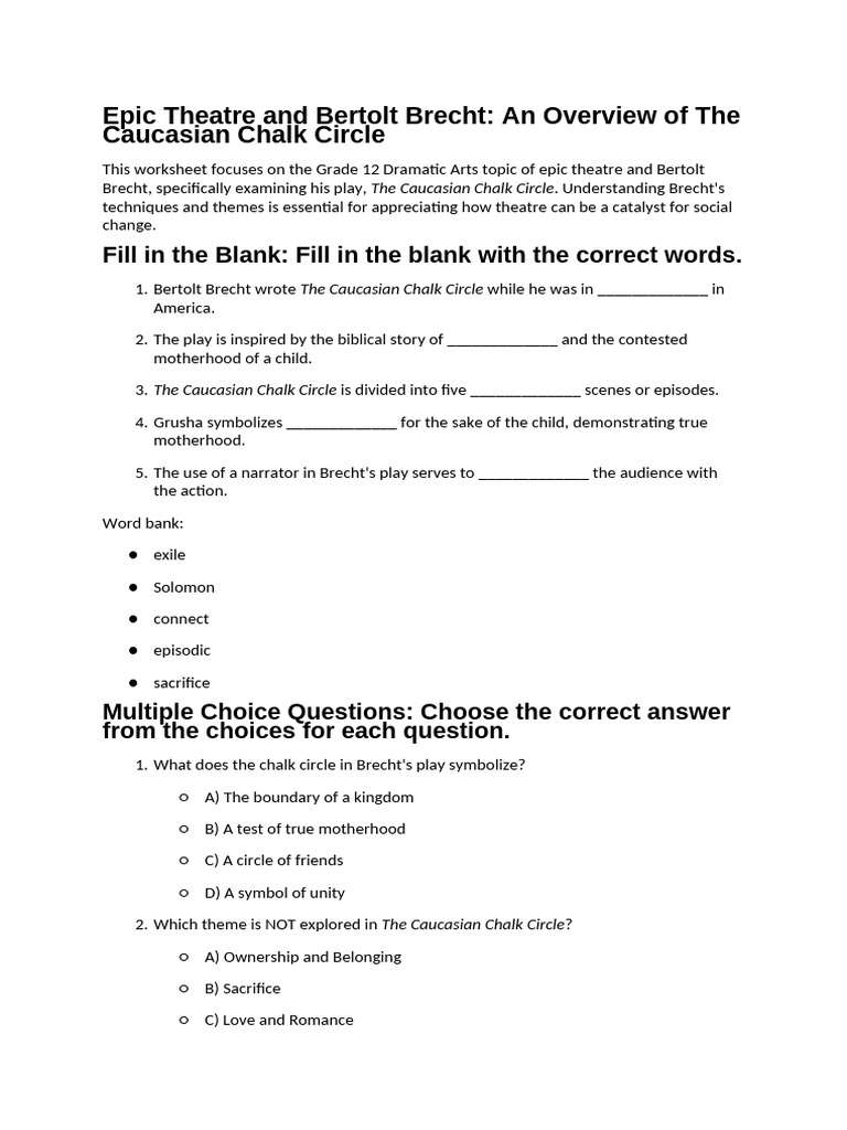 Brecht's Epic Theatre in Chalk Circle | PDF