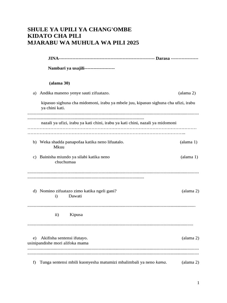 Kiswahili Form 2 Opener | PDF