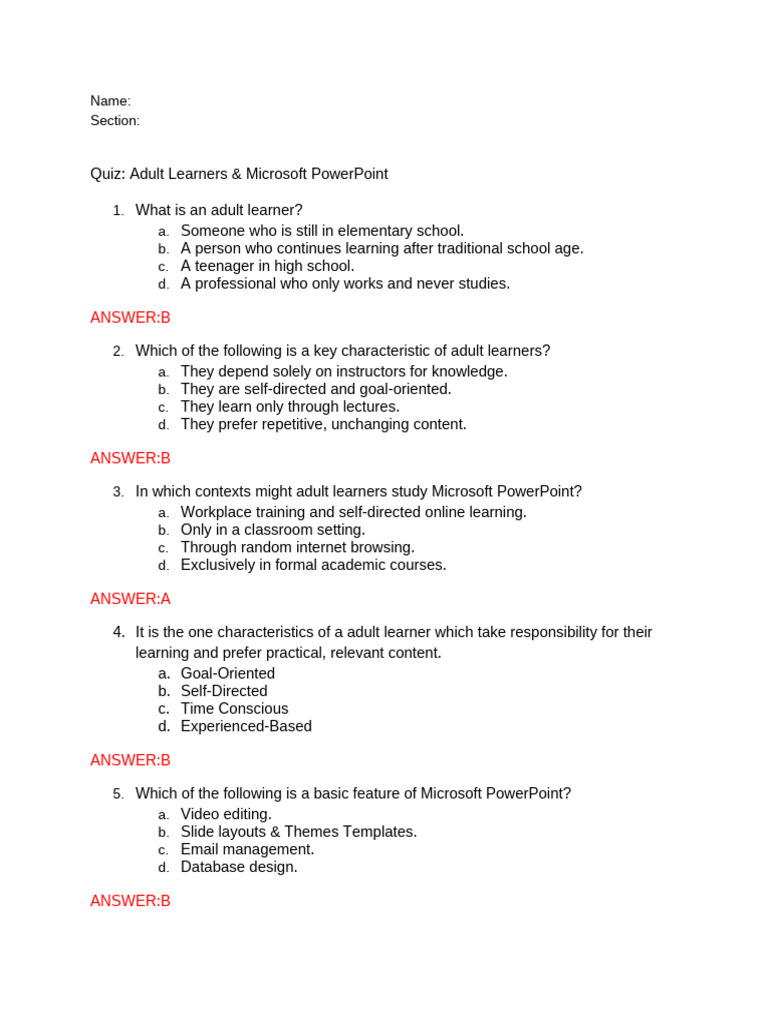Group 2 Quiz With Key Answer | PDF | Learning | Microsoft Power Point