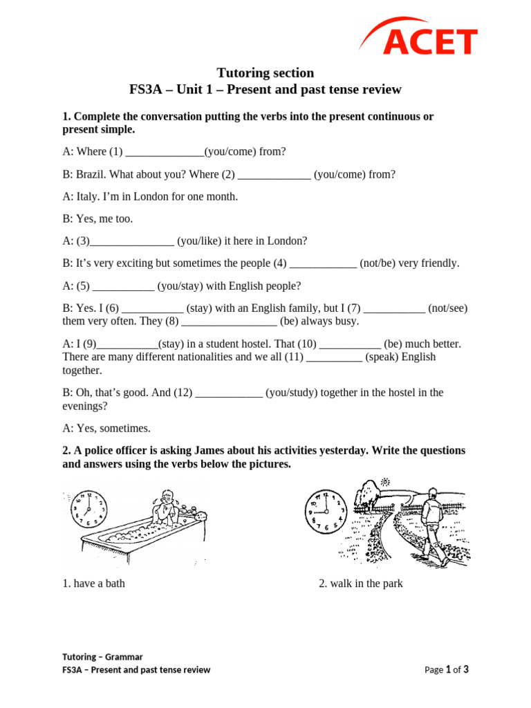 FS3A - Unit 1 - Present and past tense review | PDF