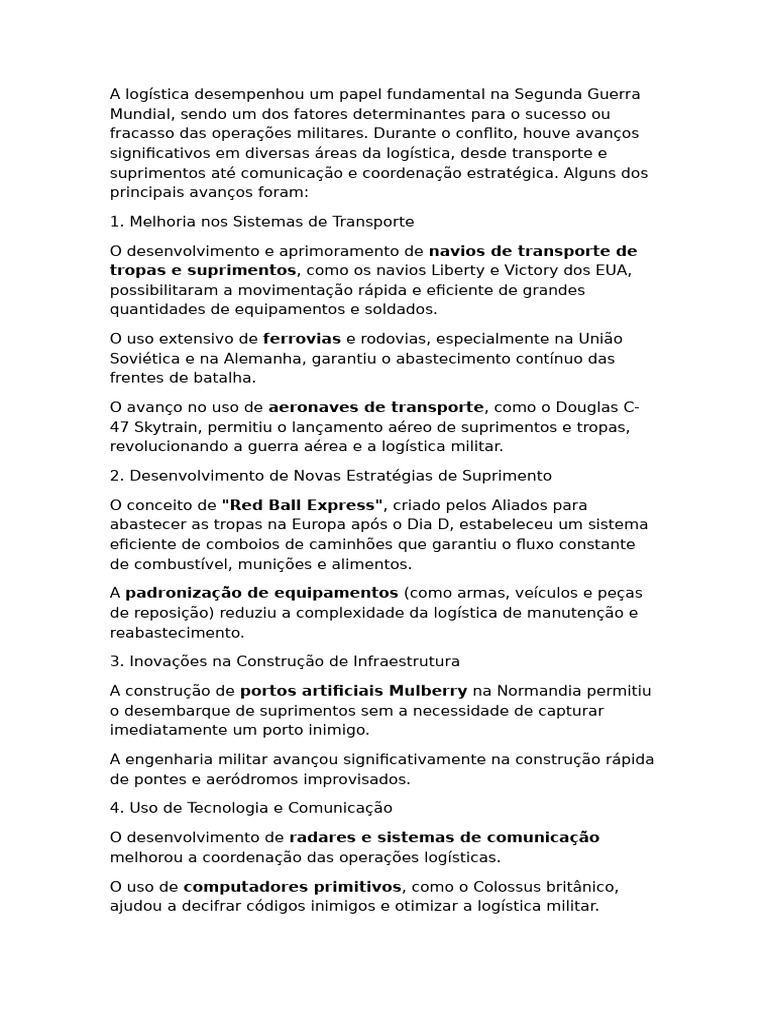 Avanços Logísticos na Segunda Guerra | PDF | Segunda Guerra Mundial ...