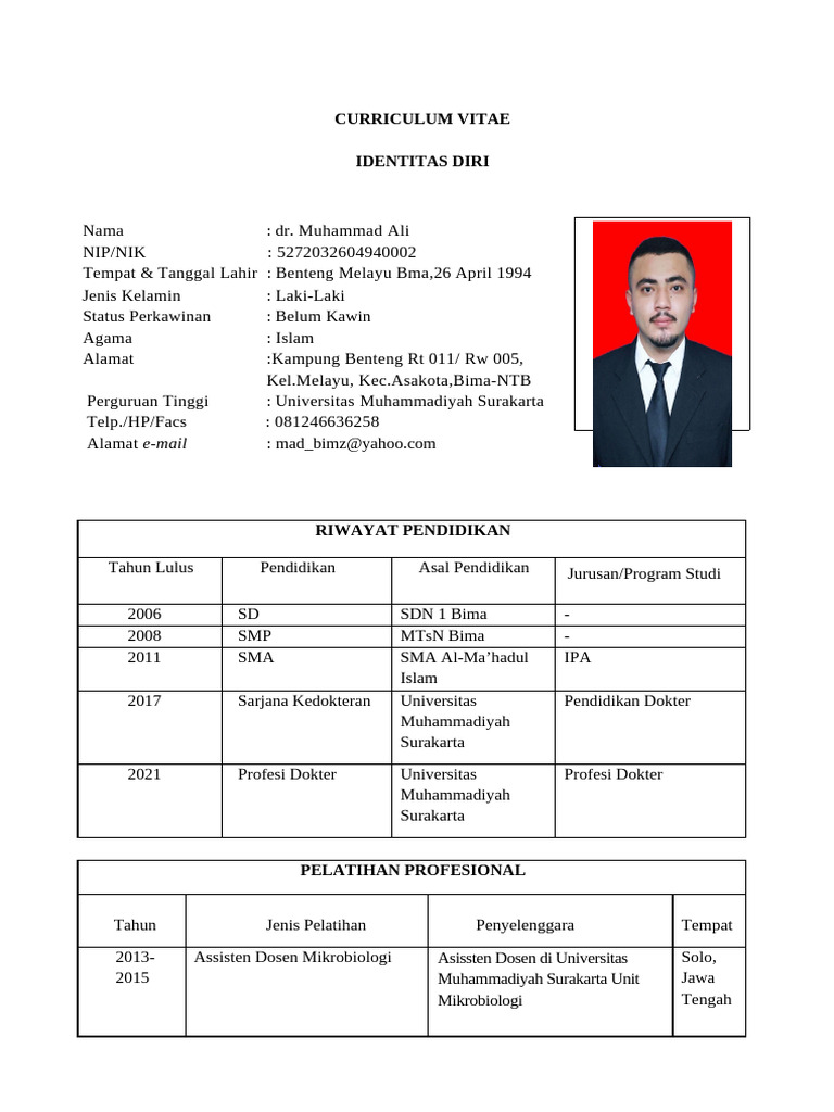 CV Dr. Muhammad Ali, Dokter Spesialis | PDF