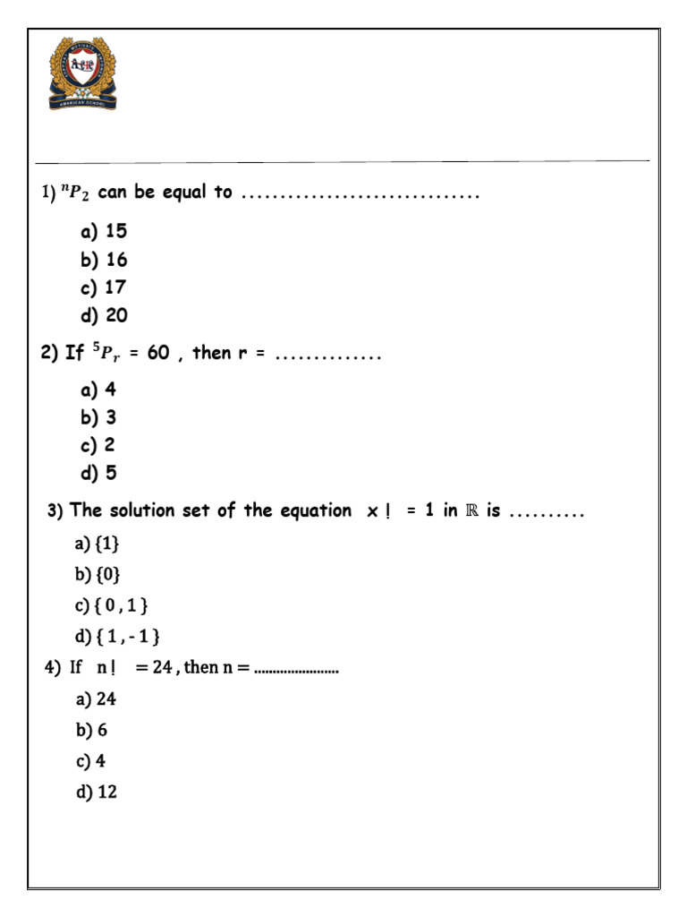 Factorial and Permutation HW | PDF | Mathematics | Mathematical Objects