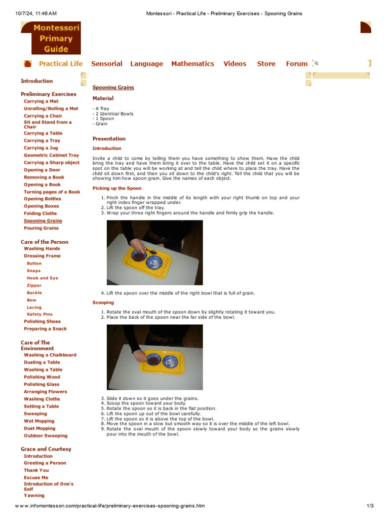 17 Montessori - Practical Life - Preliminary Exercises - Spooning ...