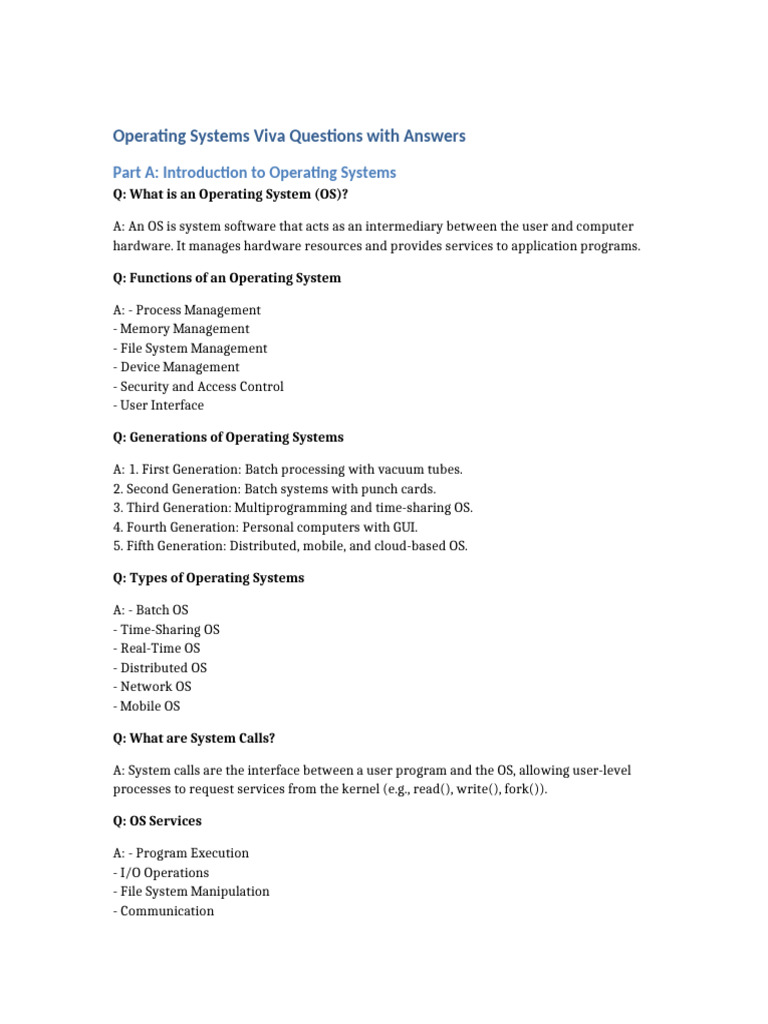 OS Viva Questions Part A | PDF