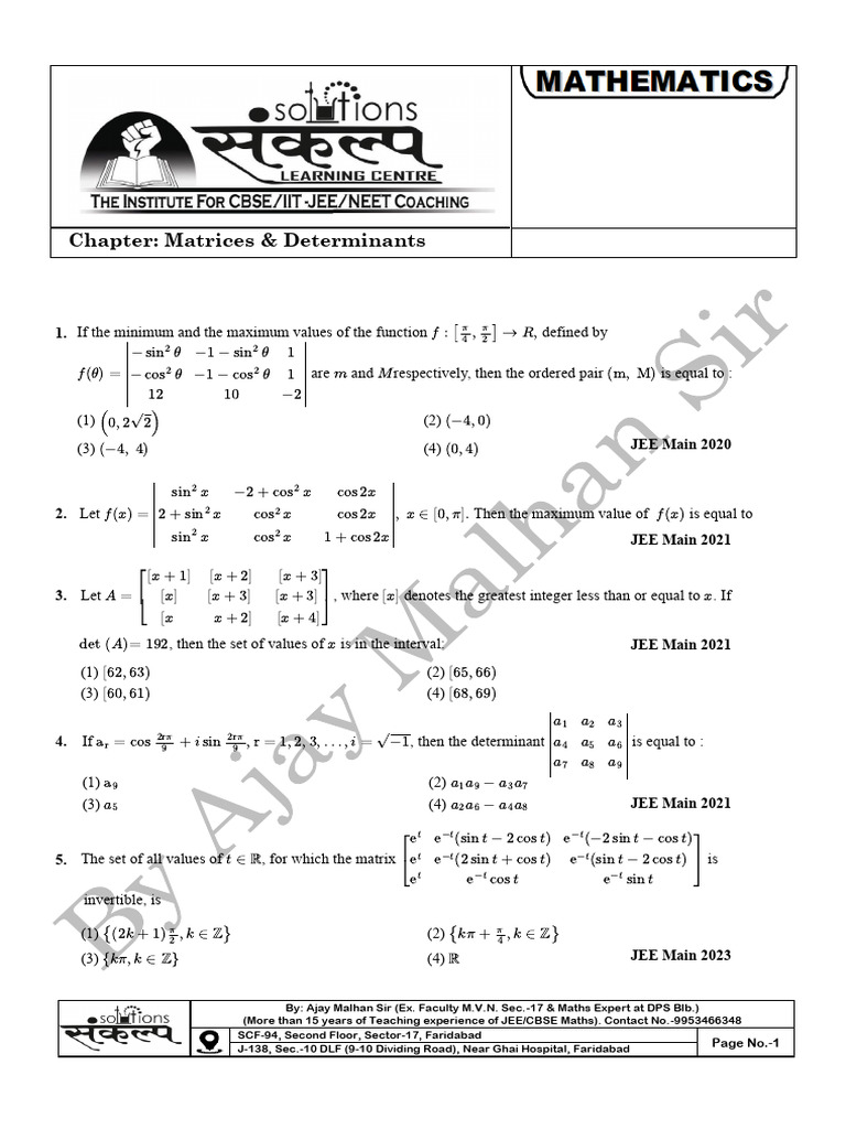 Matrices & Determinante Cpp-2 | PDF | Determinant | Functions And Mappings