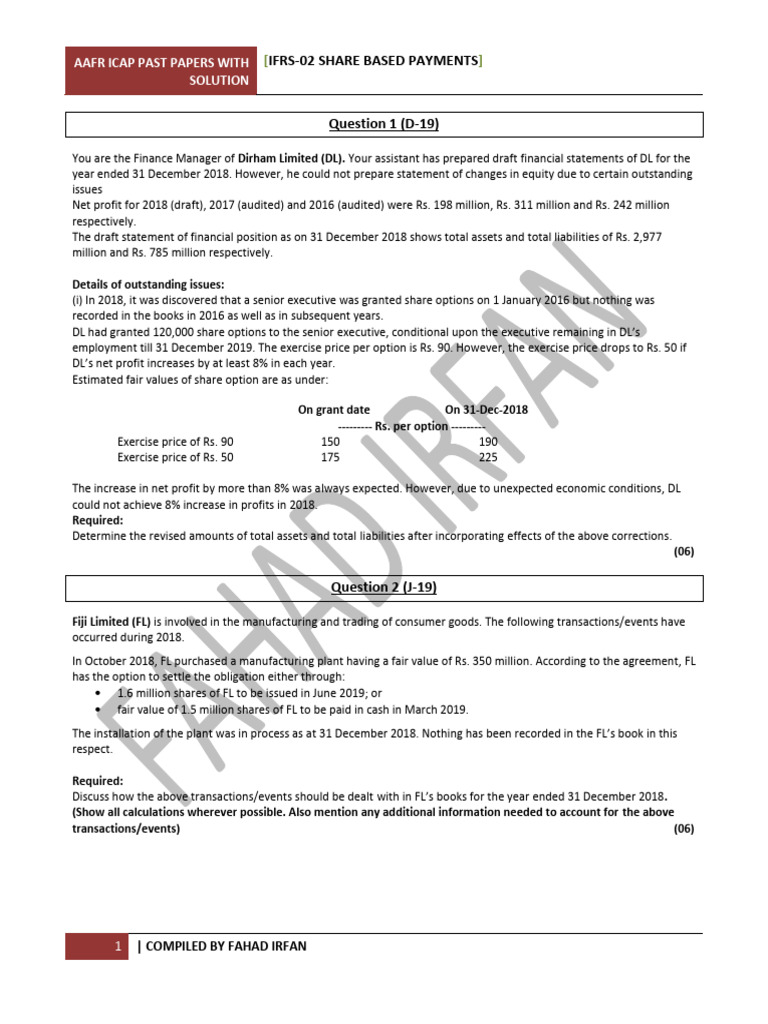 Aafr Ifrs 2 Icap Past Paper With Solution | PDF | Option (Finance ...