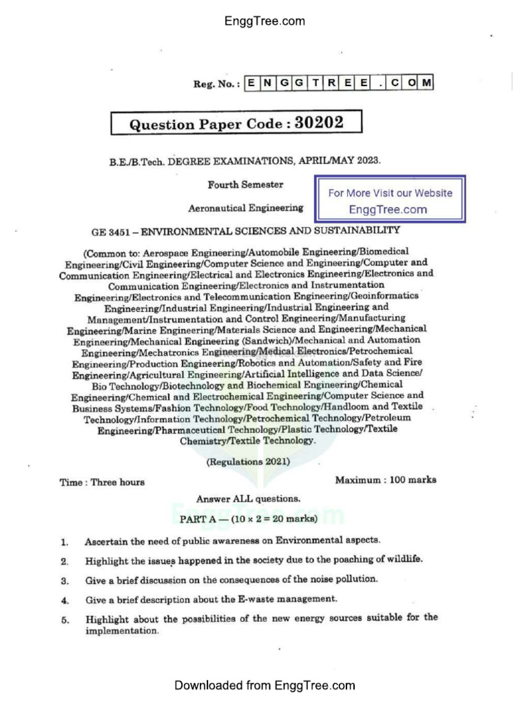 ESS AU Question Paper 2023 | PDF