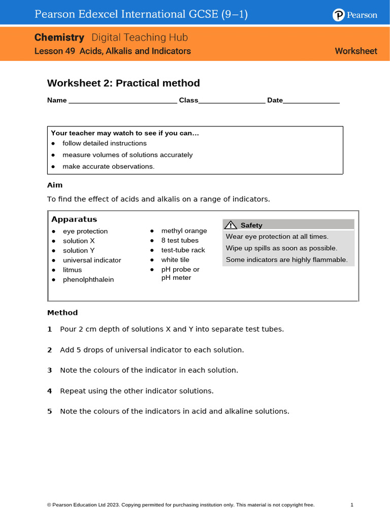 IG - Chemistry - Lesson 49 - Worksheet2 | PDF | Chemistry | Analytical ...