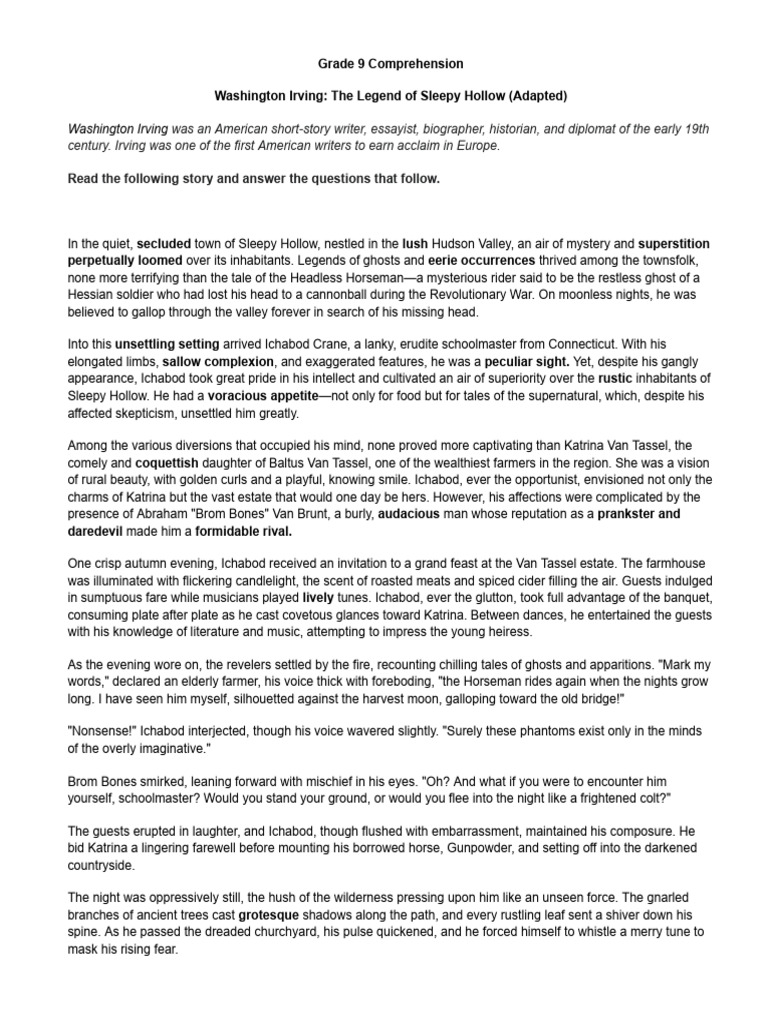 Grade 9 Comprehension Sleepy Hollow | PDF | The Legend Of Sleepy Hollow ...