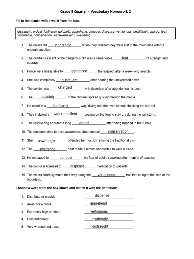 Grade 9 Quarter 4 Vocabulary Homework 2 | PDF | Criminal Justice ...