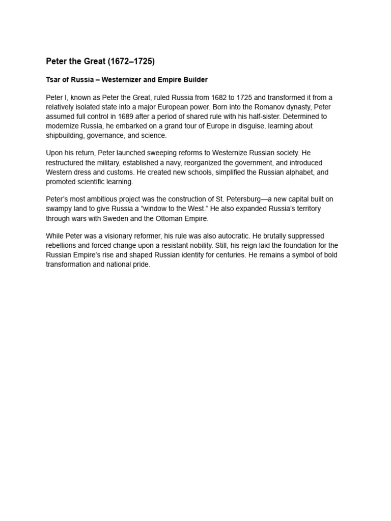 Peter The Great (1672-1725) | PDF