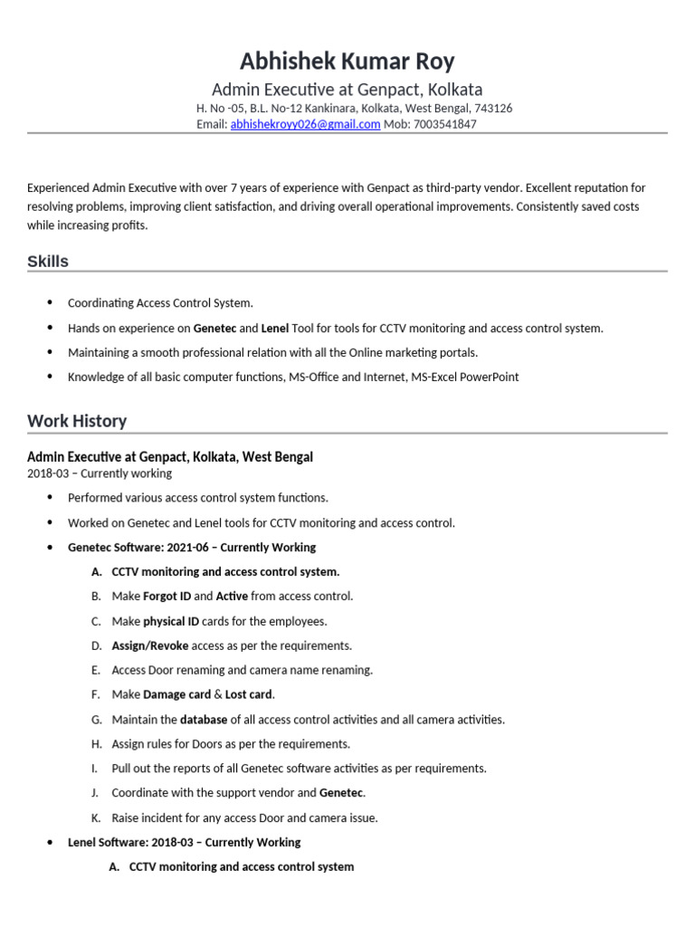 Abhishek Kumar Roy Resume | PDF | Access Control | Computing