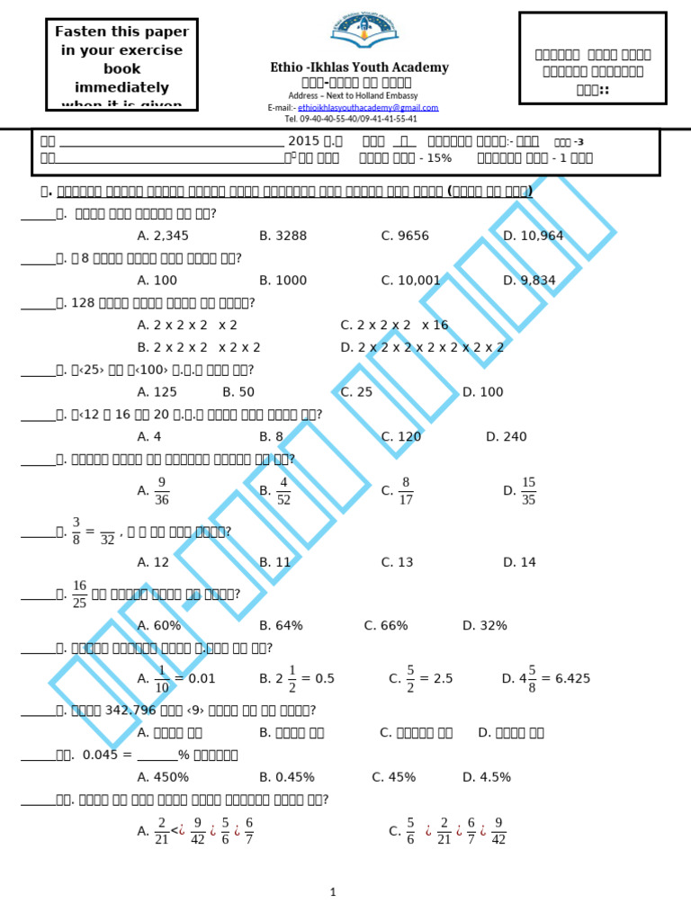 Fasten This Paper in Your Exercise Book Immediately When It Is Given | PDF