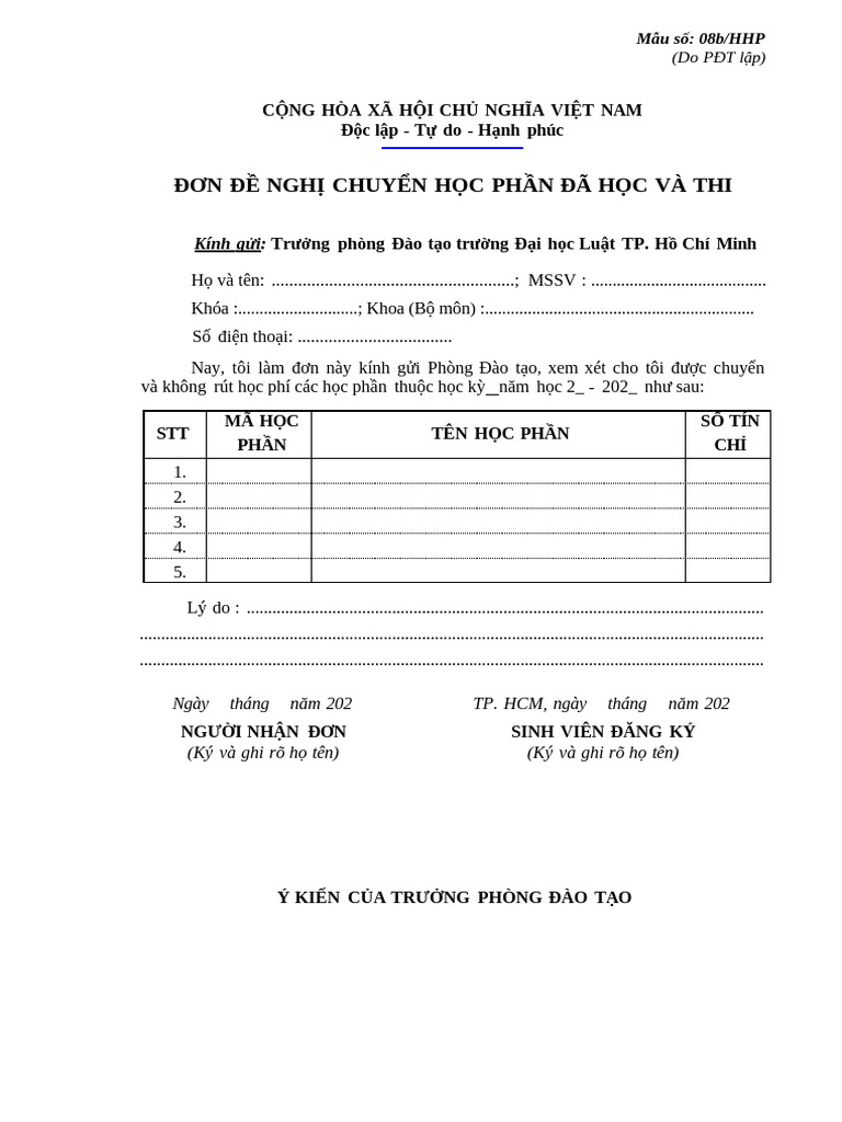 Mau 8b Don Xin Huy Mon Hoc Web | PDF