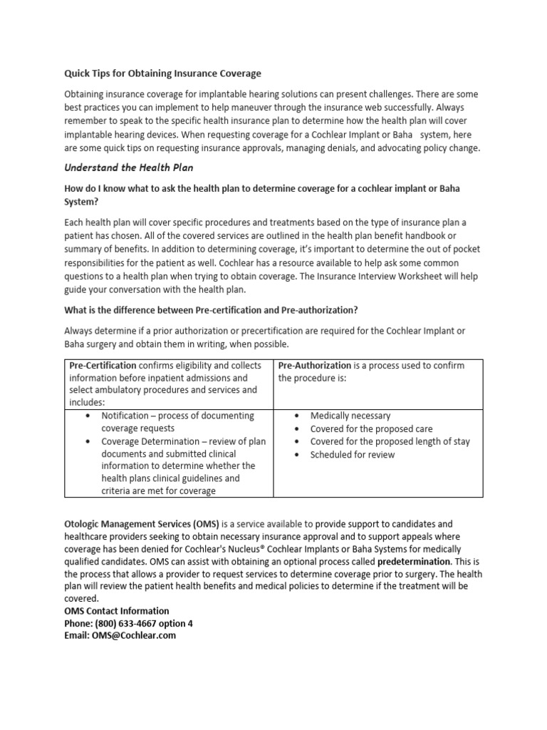 Quick Tips For Obtaining Insurance Coverage | PDF | Patient | Evidence ...