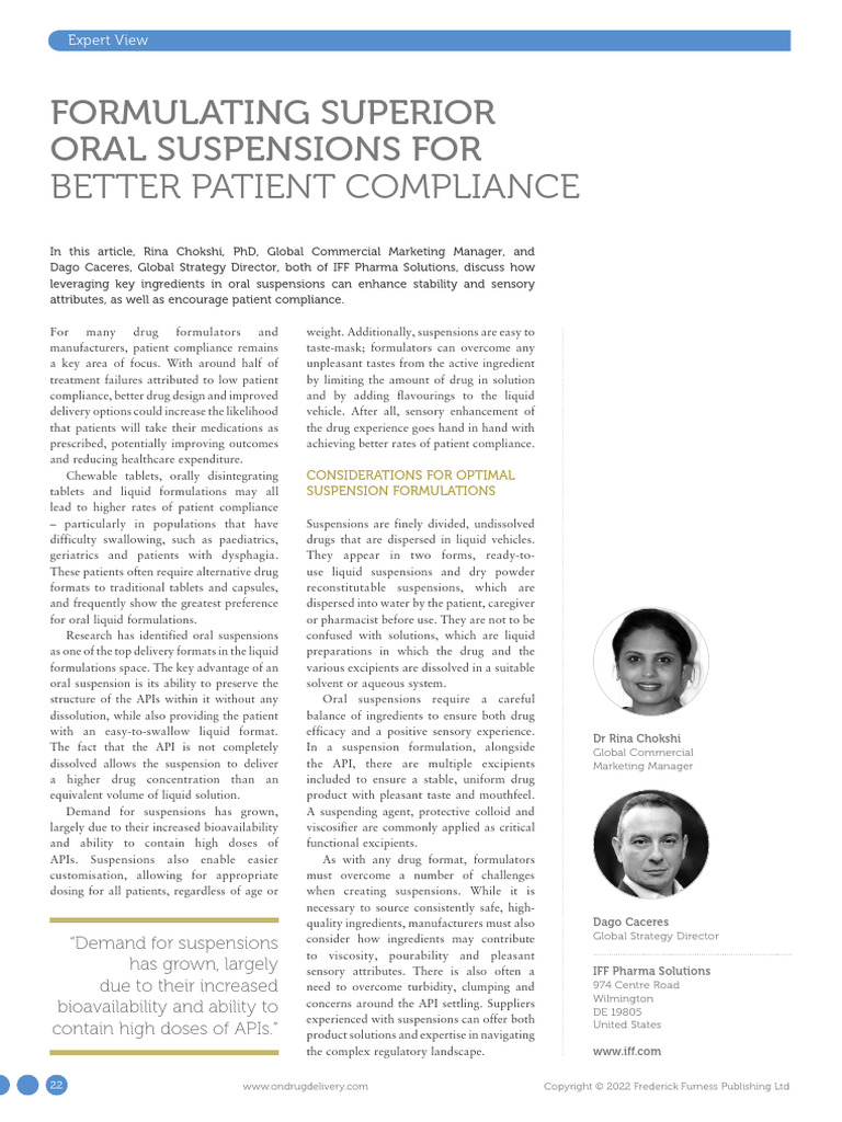 Enhancing Patient Compliance with Suspensions | PDF | Pharmaceutical ...
