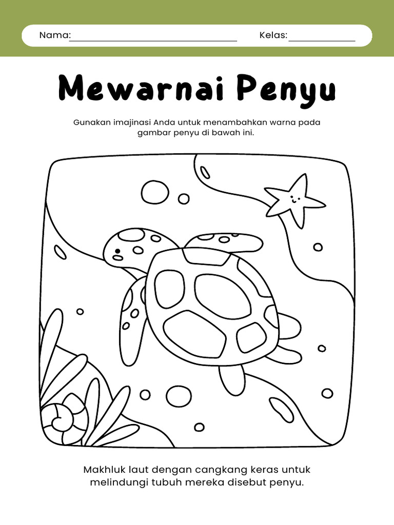 Mewarnai Gambar Penyu untuk Anak TK | PDF
