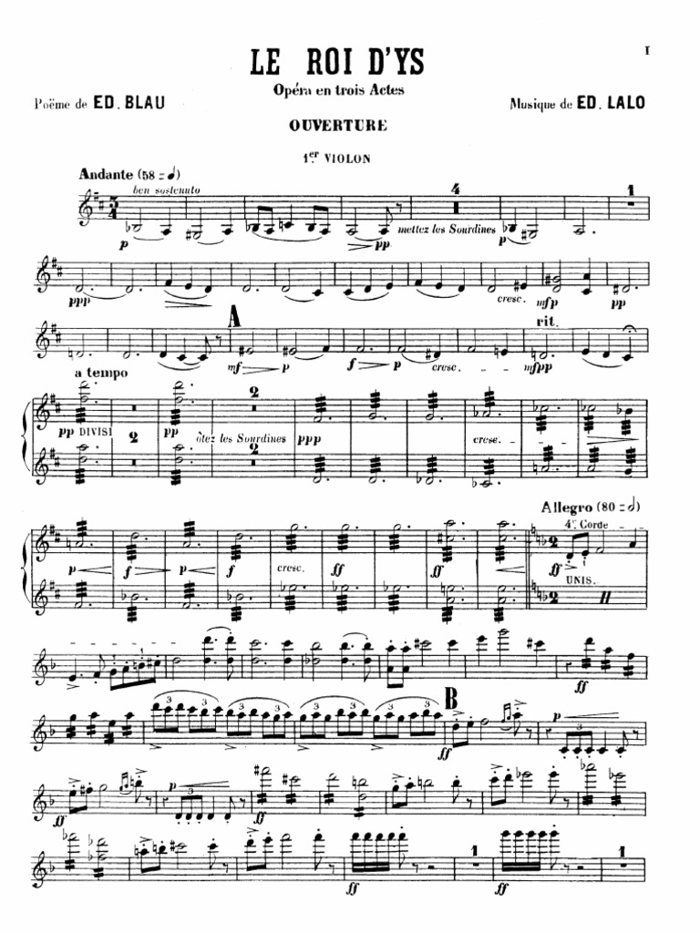 Lalo Le Roi D'Ys Overture Violin 1 | PDF