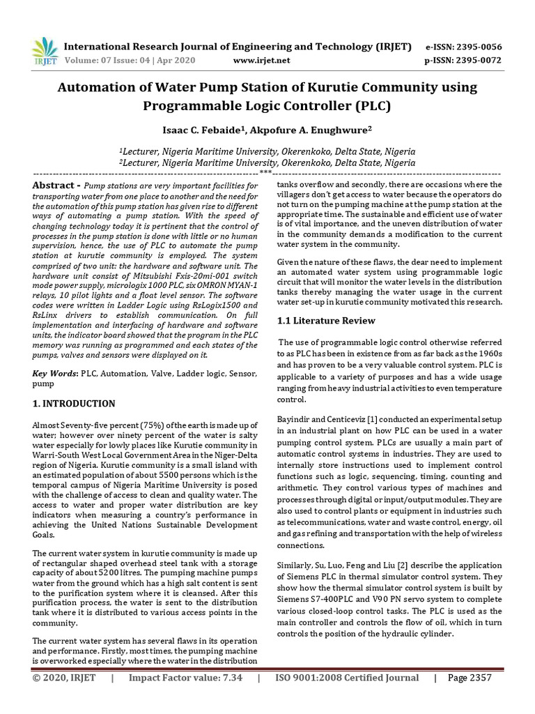 IRET Automation of Water Pump Station of | PDF | Programmable Logic ...