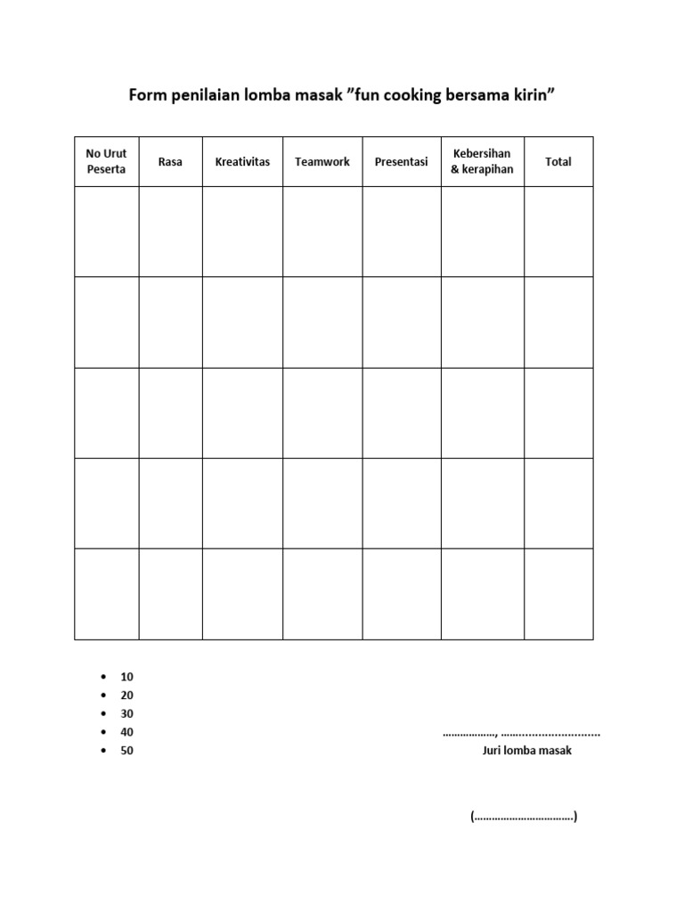 Form Penilaian Lomba Masak | PDF