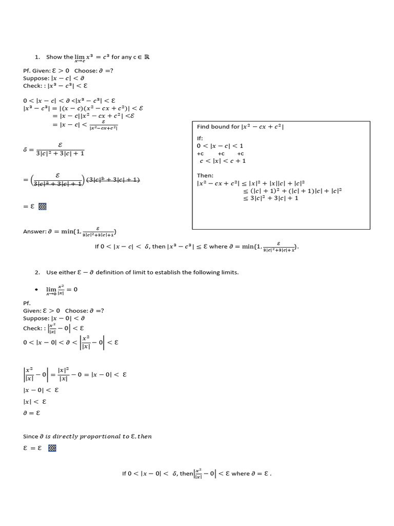 Calculus - Seatwork1 - Epsilon Delta Limit | PDF