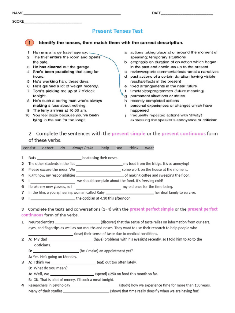 Present Tenses Test b2 | PDF