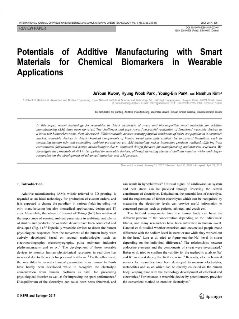 Additive Manufacturing for Wearable Sensors | PDF | Wearable Technology ...