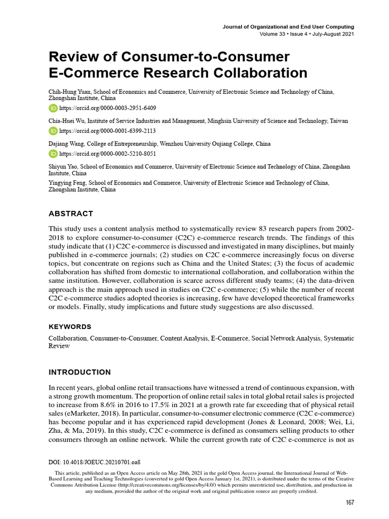 Review of Consumer-to-Consumer E-Commerce Research | PDF | E Commerce | Systematic Review