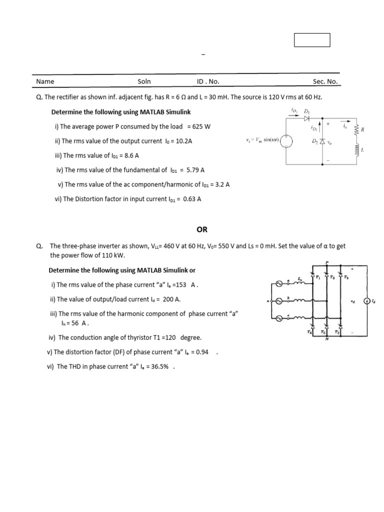 Quiz#5-Soln PEL - (MATLAB Based) | PDF | Power Inverter | Power Electronics