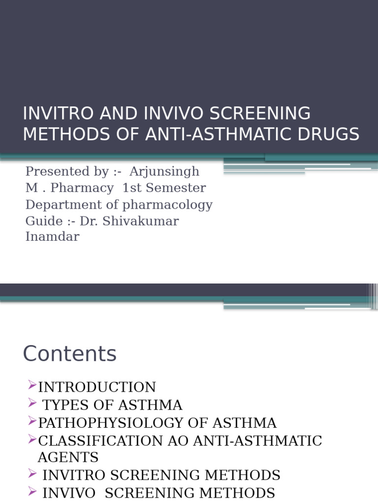 Invitro and Invivo Screening Methods of Anti-Asthmatic Drugs | PDF ...