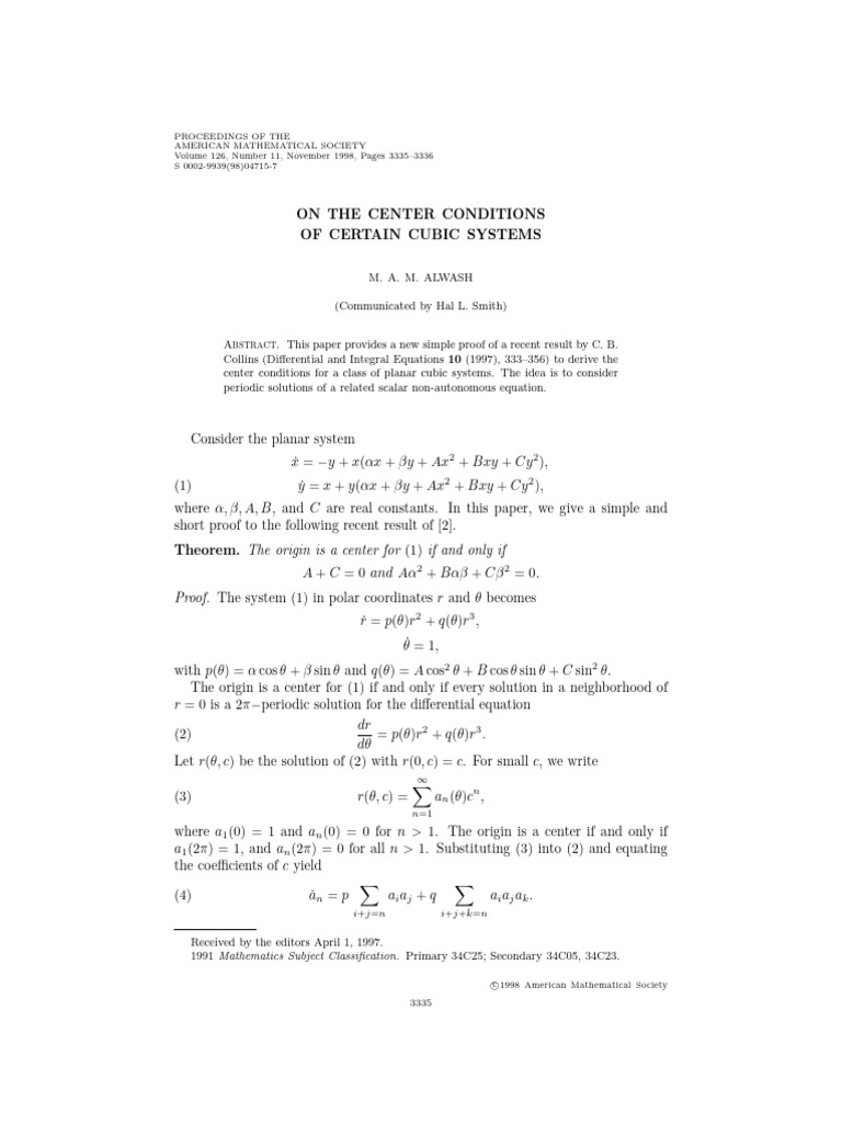 On The Center Conditions of Certain Cubic Systems | PDF | Equations ...