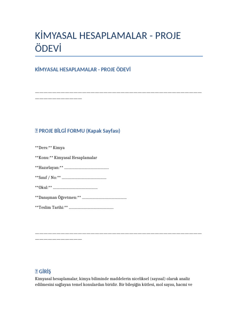 Kimyasal Hesaplamalar Proje Odevi | PDF
