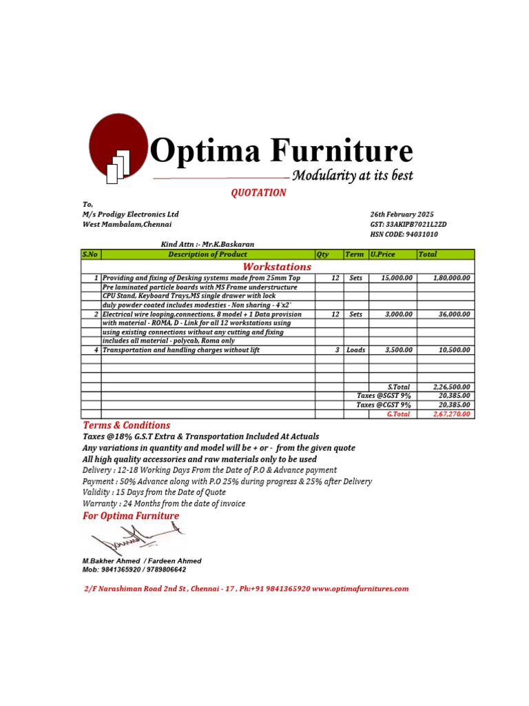 Prodigy Electronics LTD - Optima Quote Revised-1 | PDF
