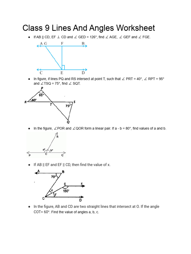 Class-9-Lines-And-Angles-Worksheet SPECIAL1 | PDF
