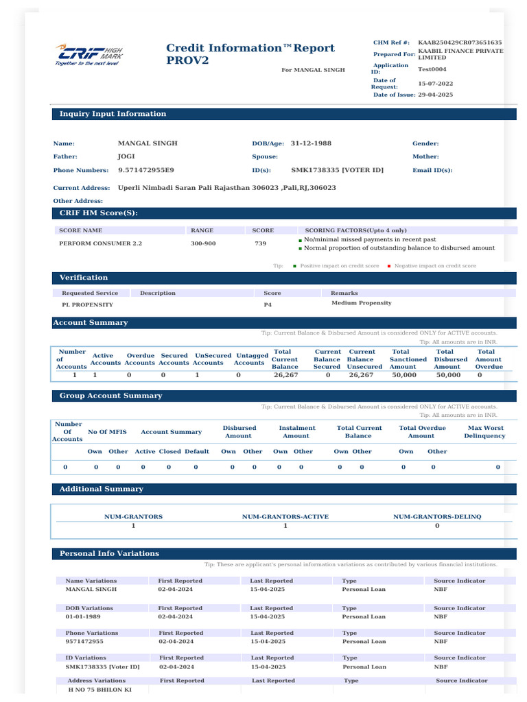 CKF2204259772 Crif Cibil Report | PDF | Loans | Liability (Financial ...