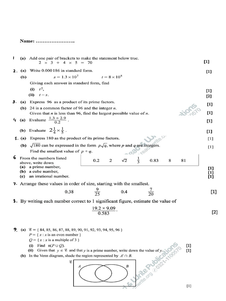 Revision Worksheet | PDF