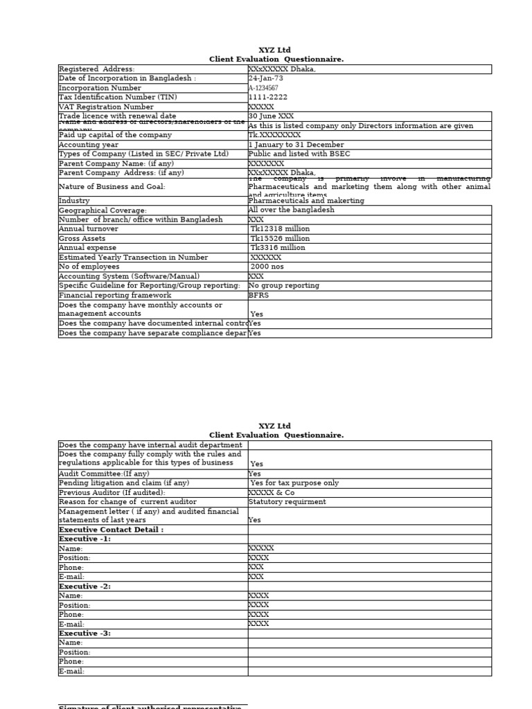 4 Client Acceptance Questionnaire | PDF | Audit | Corporations