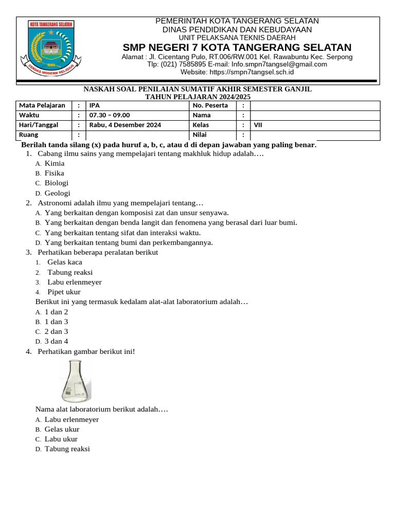 Soal Sas Ipa Kelas 7 24-25 Fix | PDF