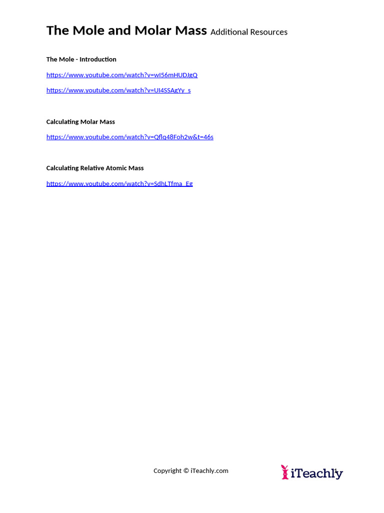 4 1 Additional Resources The Mole and Molar Mass | PDF